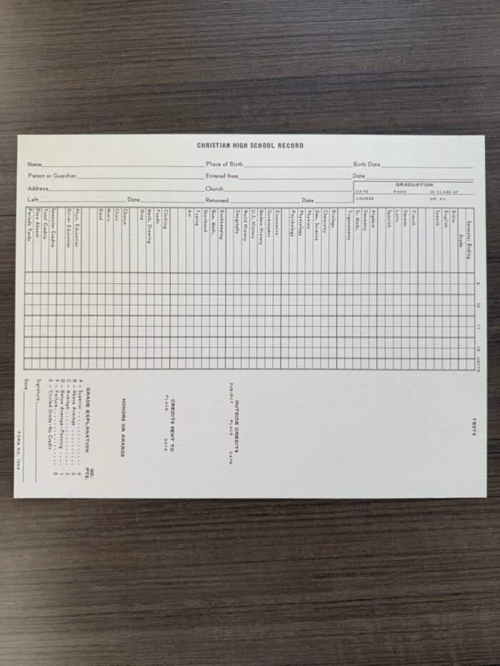 Cumulative Record Folders, Form 100A